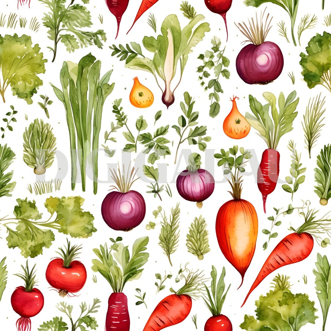 Fruit and Vegetables Vintage Beets Carrots Background Digital Paper ...