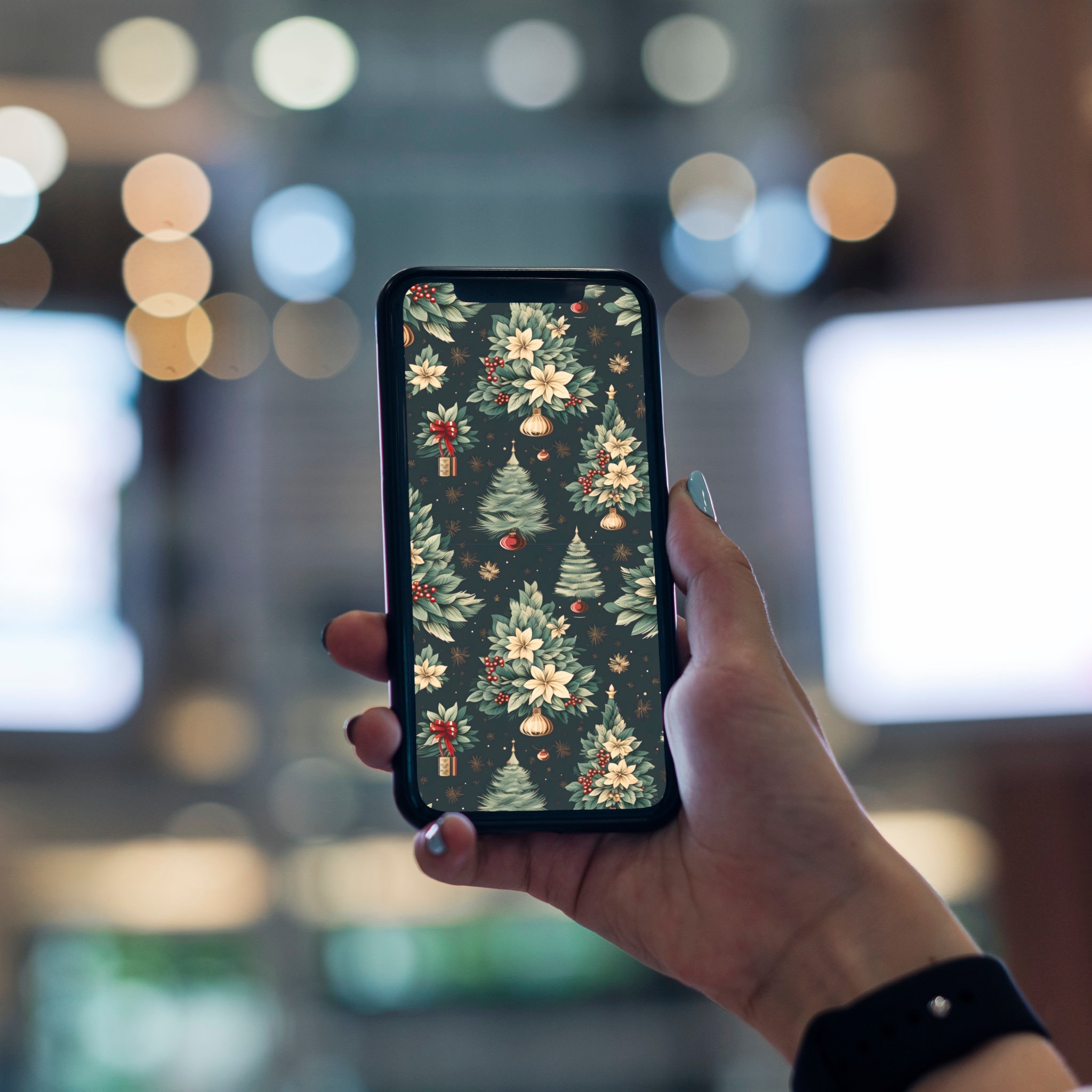 Christmas Tree Digital Paper Seamless Pattern Christmas Wallpaper ...