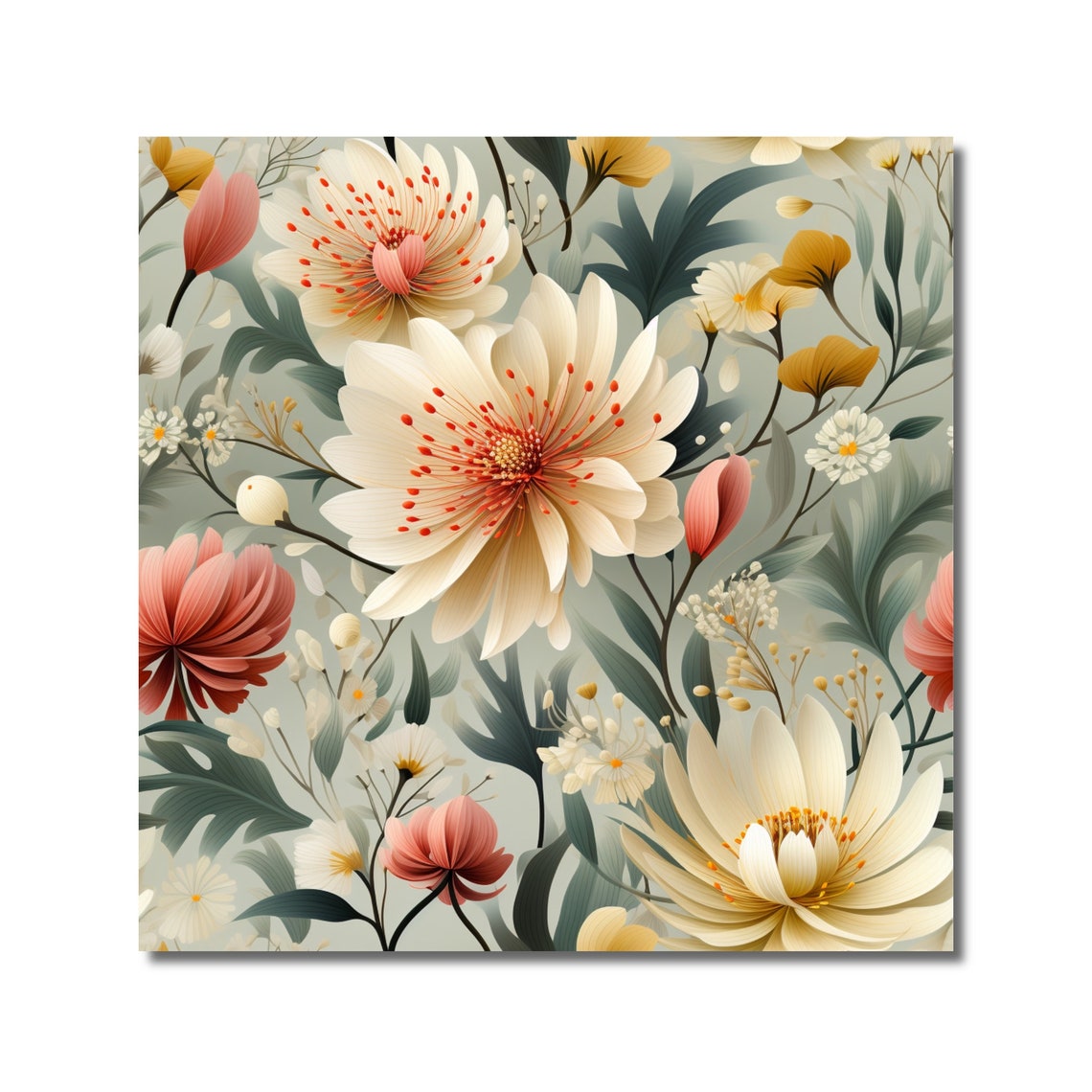 Vintage Cream Color Cute Floral Design Colourful Digital Paper Flower ...