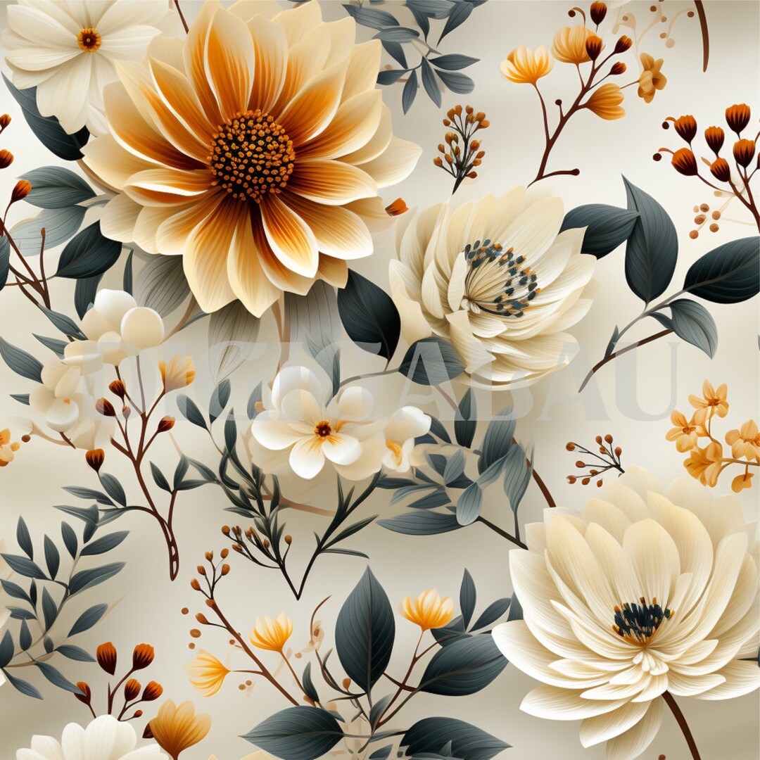 Vintage Yellow Color Cute Floral Design Colourful Digital Paper Flower ...