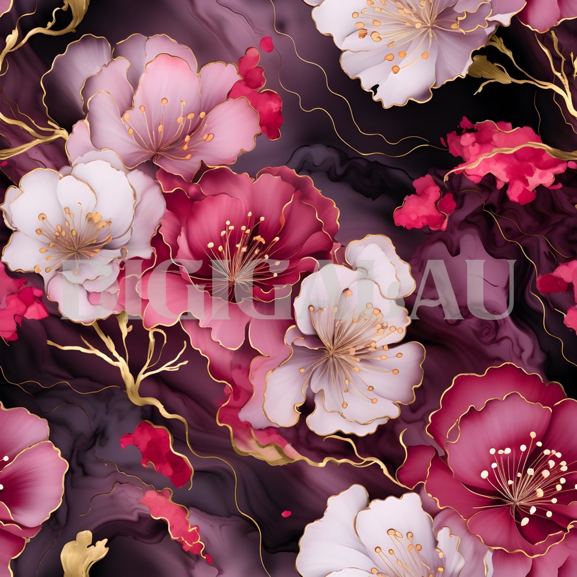 Japanese Blossom Design Colourful Colorful Digital Paper Flower ...
