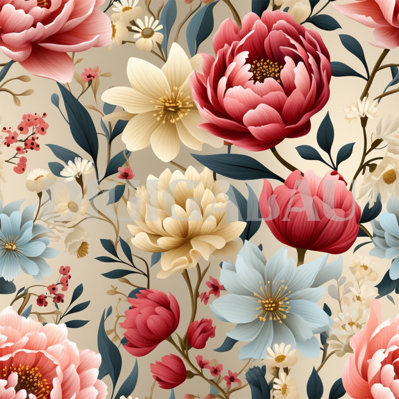 Vintage Pink Color Cute Floral Design Colourful Digital Paper Flower ...