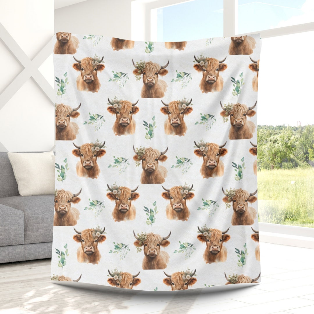 Highland Cow Print Blanket, Cute Cow Throw Velveteen Plush Blanket ...