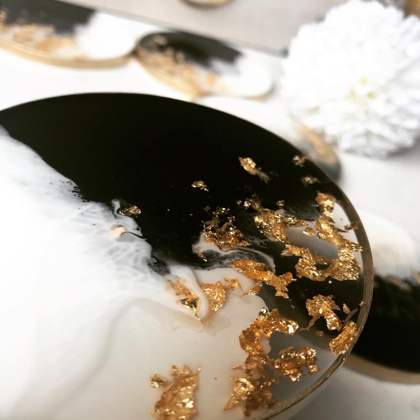 Unique Black and White Coasters With Gold Flakes - Etsy