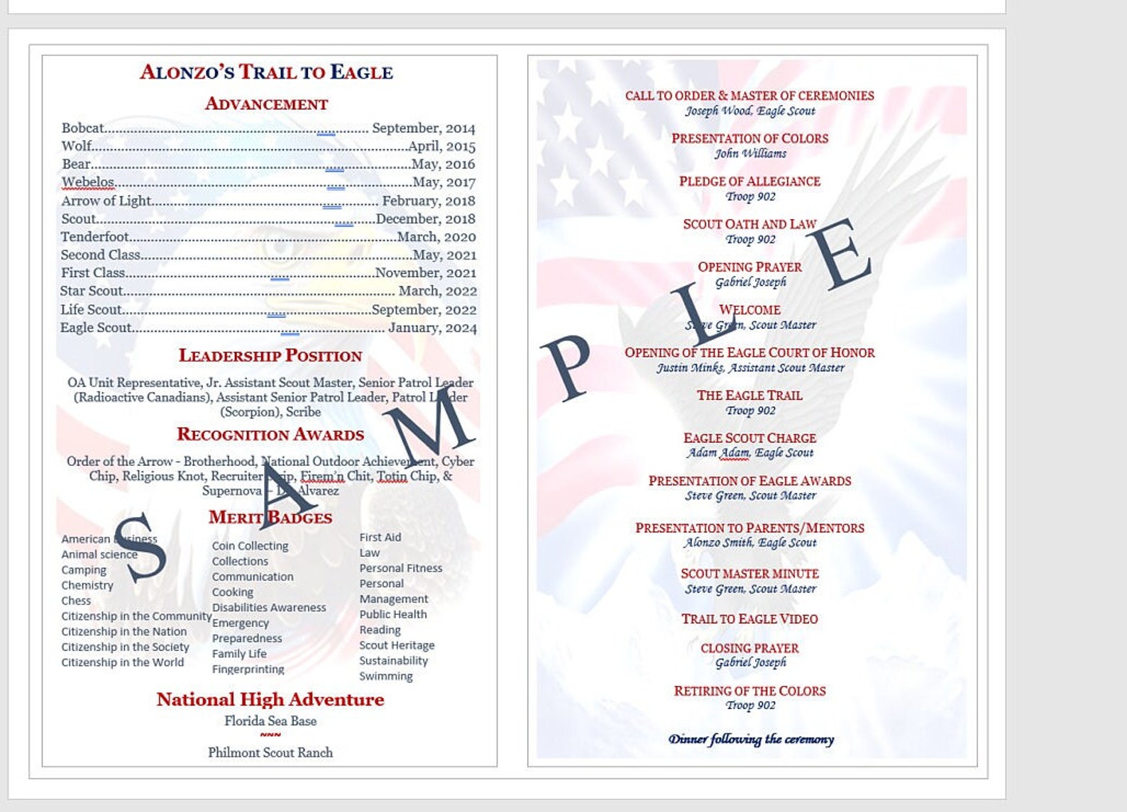 Digital Customized Eagle Scout Court of Honor Program - DIGITAL - Etsy