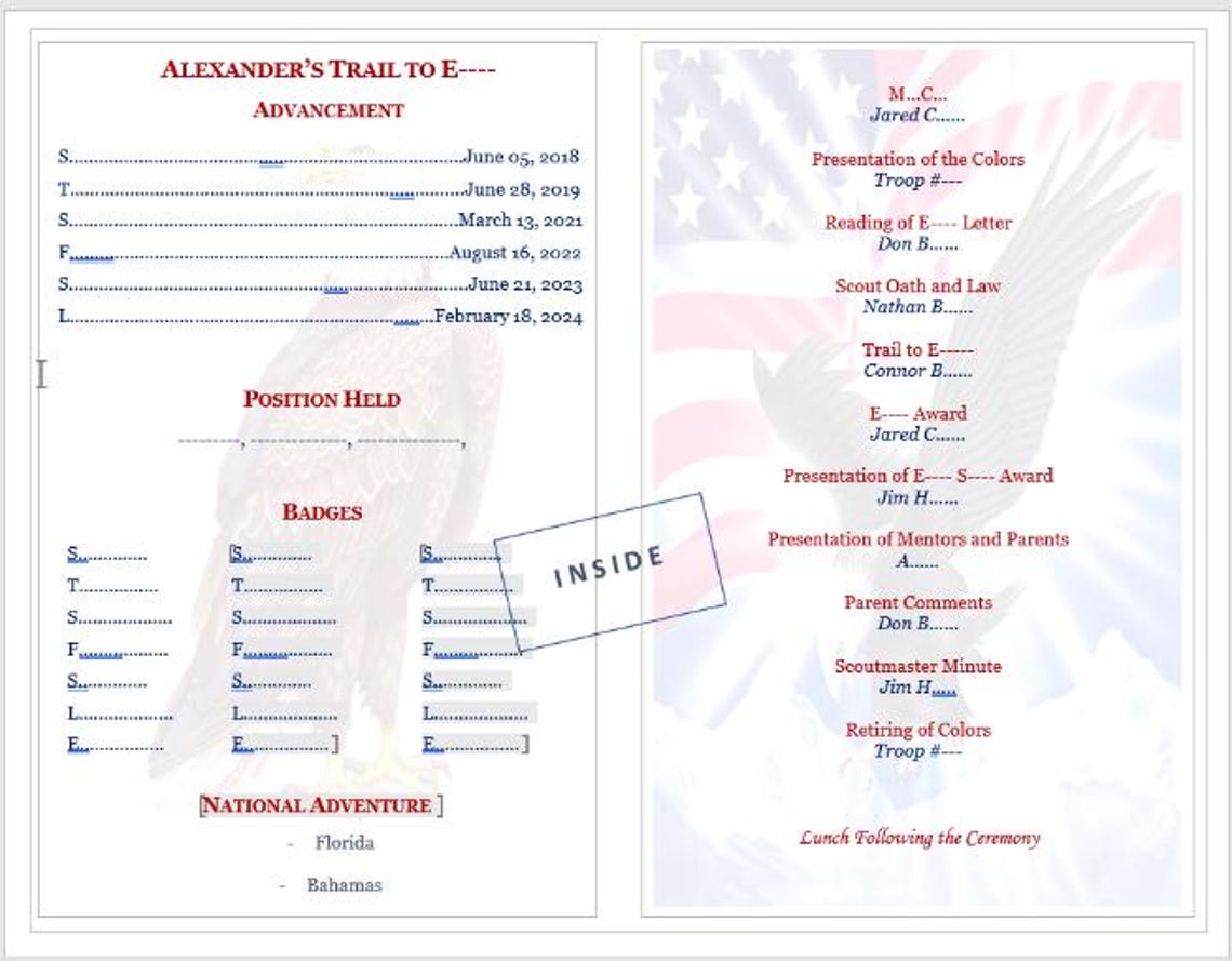 Customized DIGITAL Patriotic Program, Court of Honor Program, - Etsy