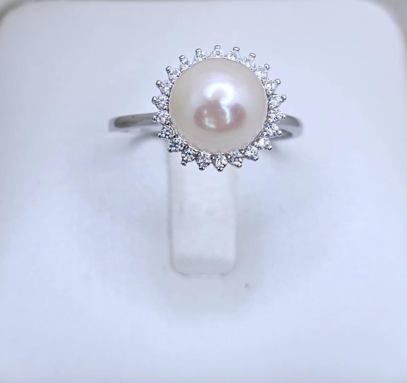 Anillo de perla natural de primera calidad, anillo ajustable rodinado ...