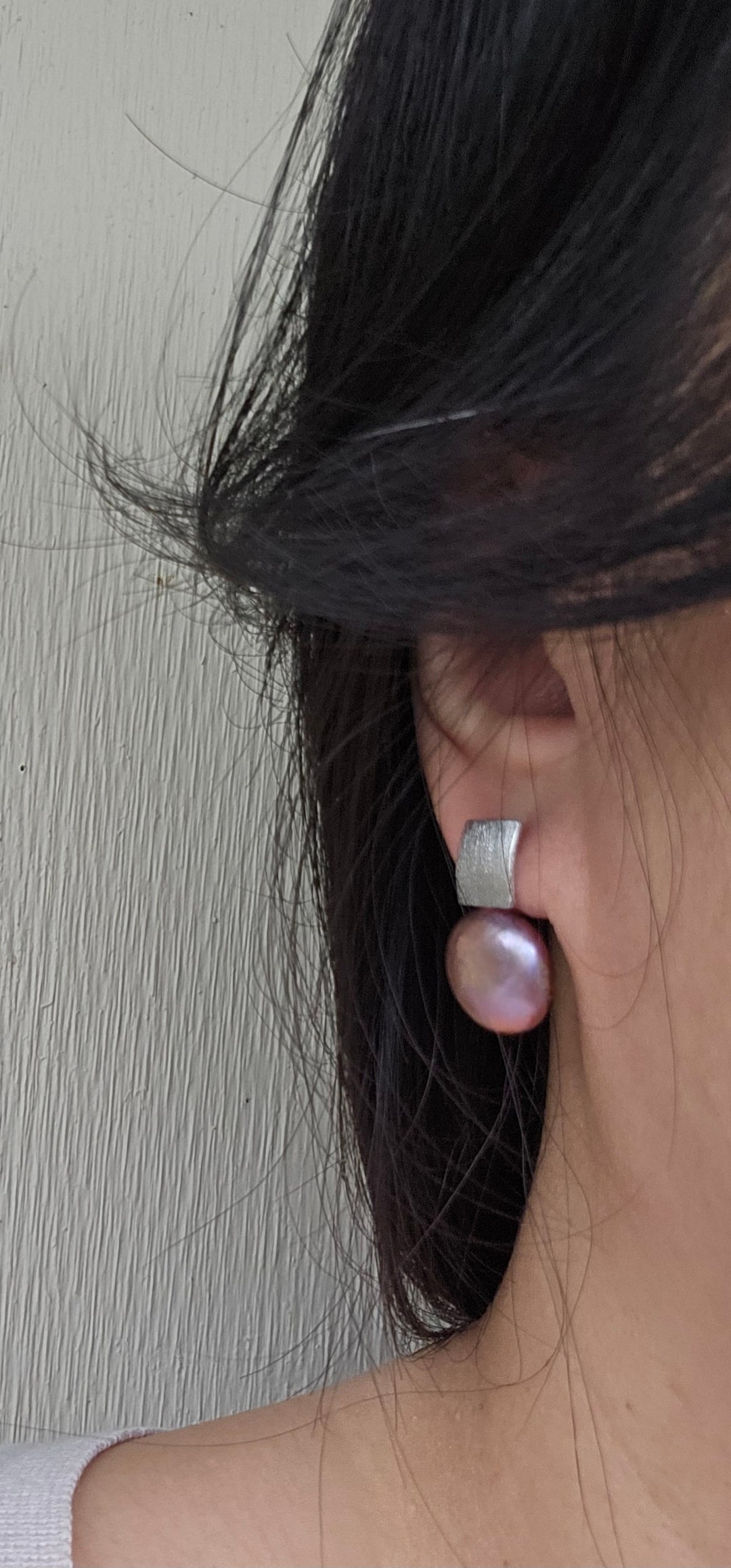 Large Baroque Button Pearl Studs- Metallic Dark Purple,brush Finished ...