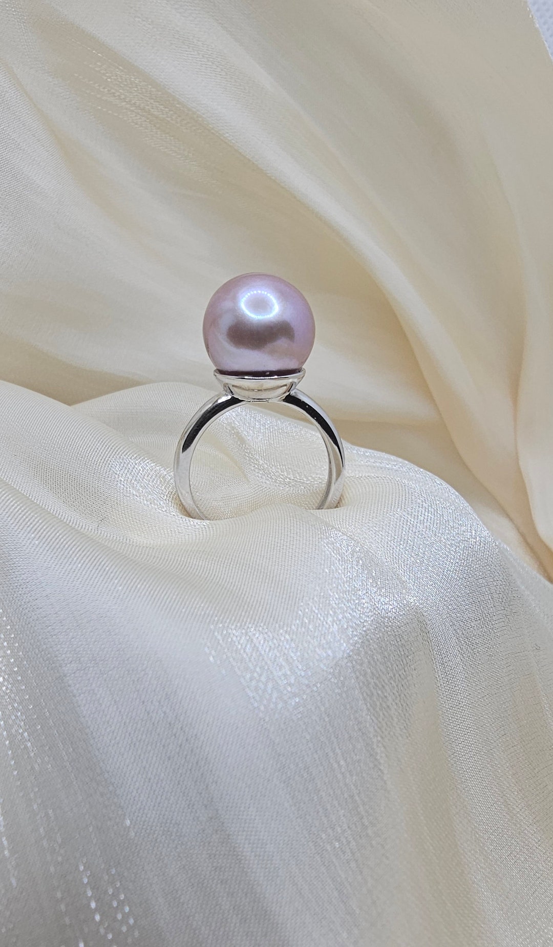 Solid S925 Huge Edison Pearl Ring, Natural Metallic Purple Taro Pearl ...