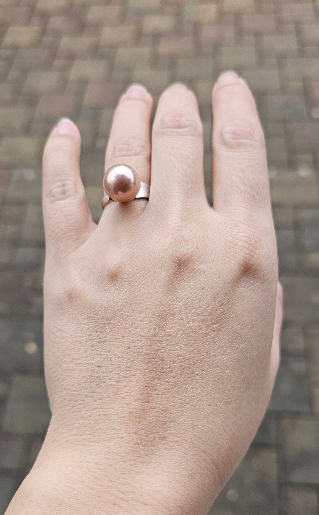 Rhodinated S925 Natural Large Metallic Edison Pearl Adjustable Ring ...