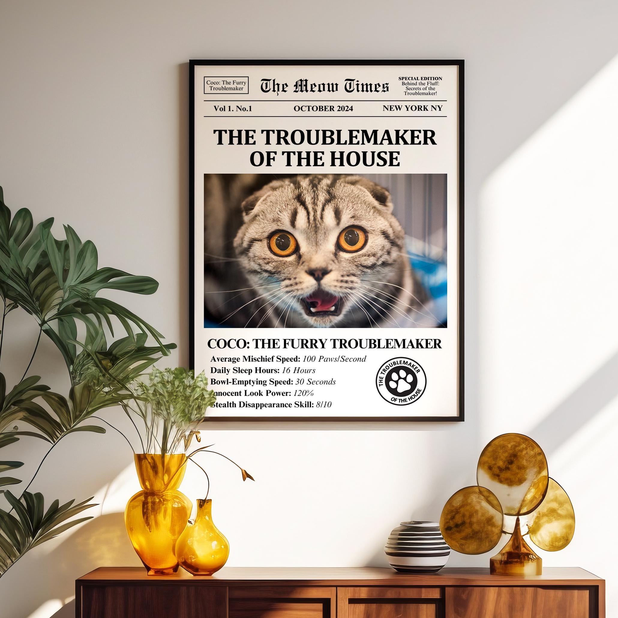 Pet Newspaper Poster, Digital Pet Wall Art, Custom Pet Newspaper ...