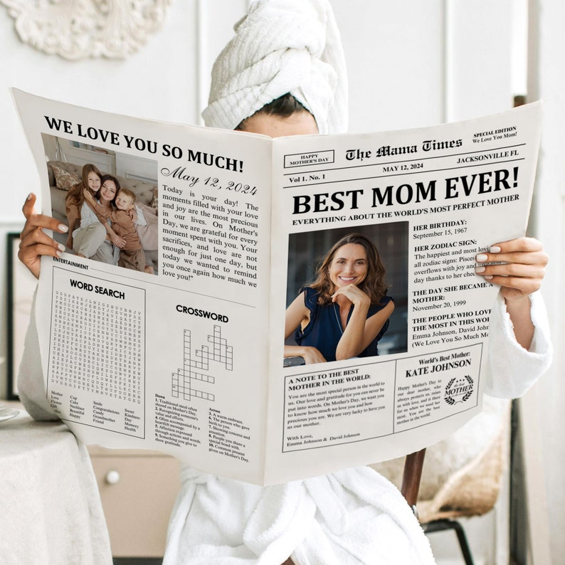 Mothers Day Newspaper Template, Mothers Day Gift Personalized, Mothers ...
