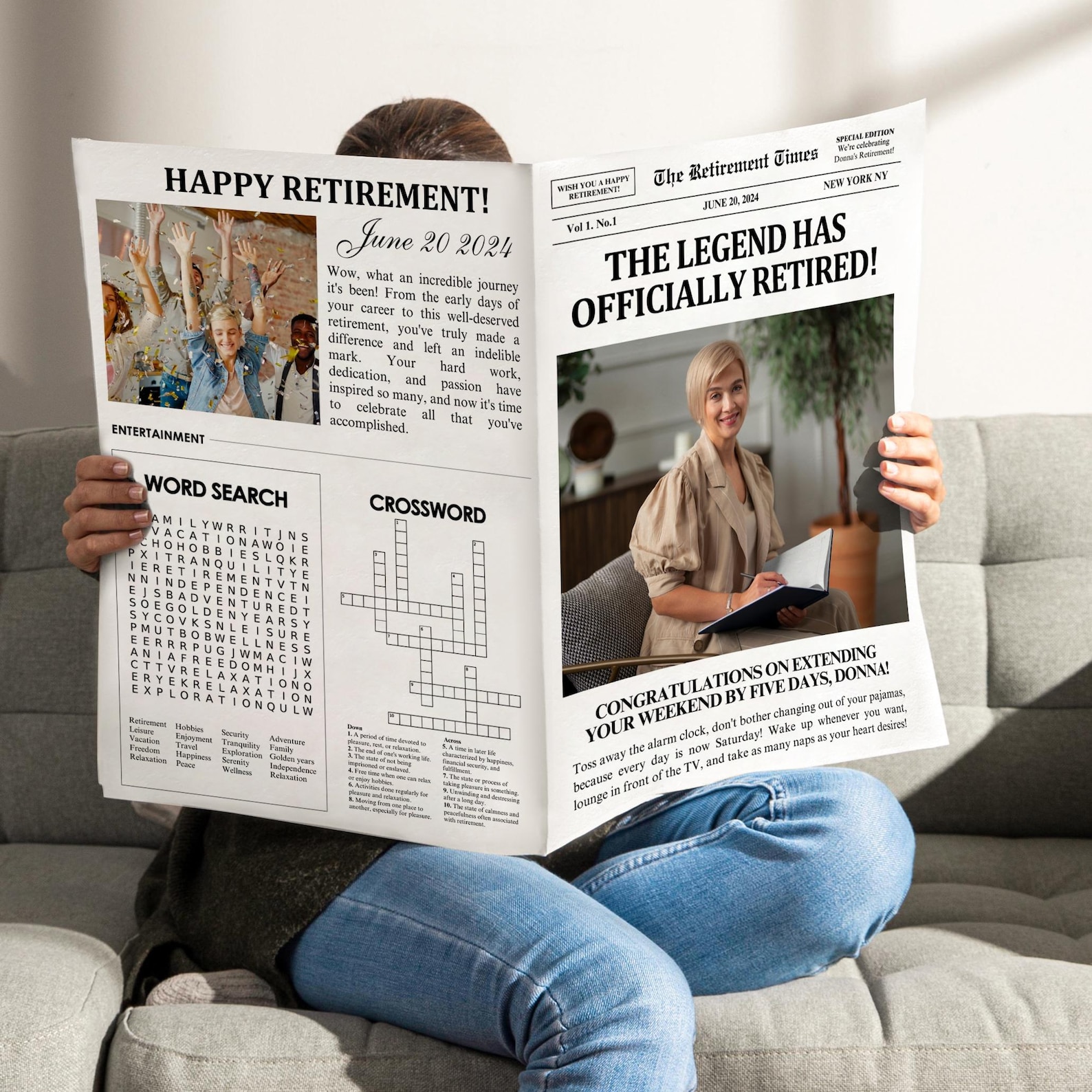 Retirement Newspaper Template, Gift for Retirement, Work Anniversary ...