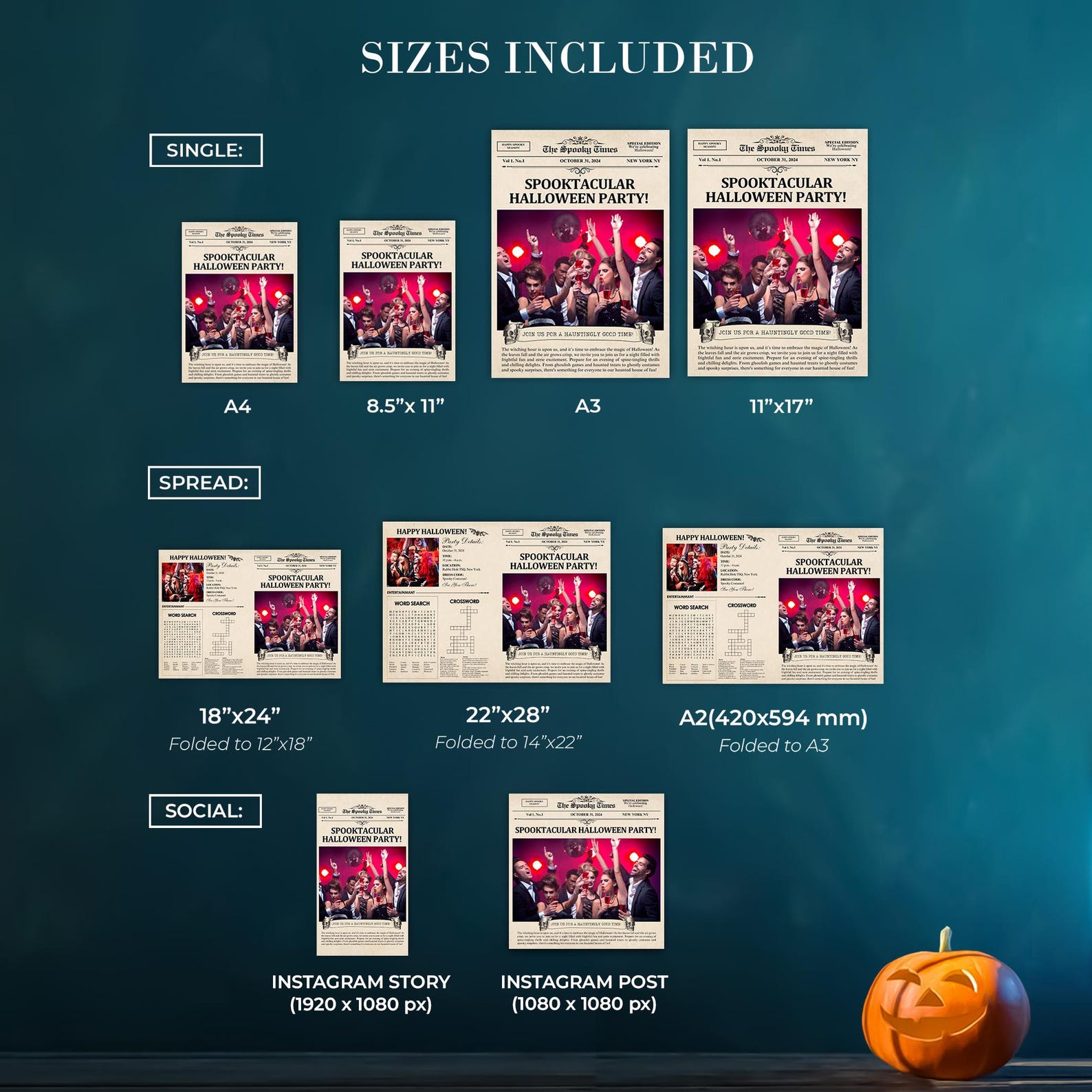 Halloween Party Newspaper Invitation Template, Vintage Halloween Party ...