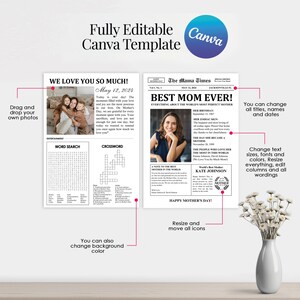 Mothers Day Newspaper Template, Mothers Day Gift Personalized, Mothers ...