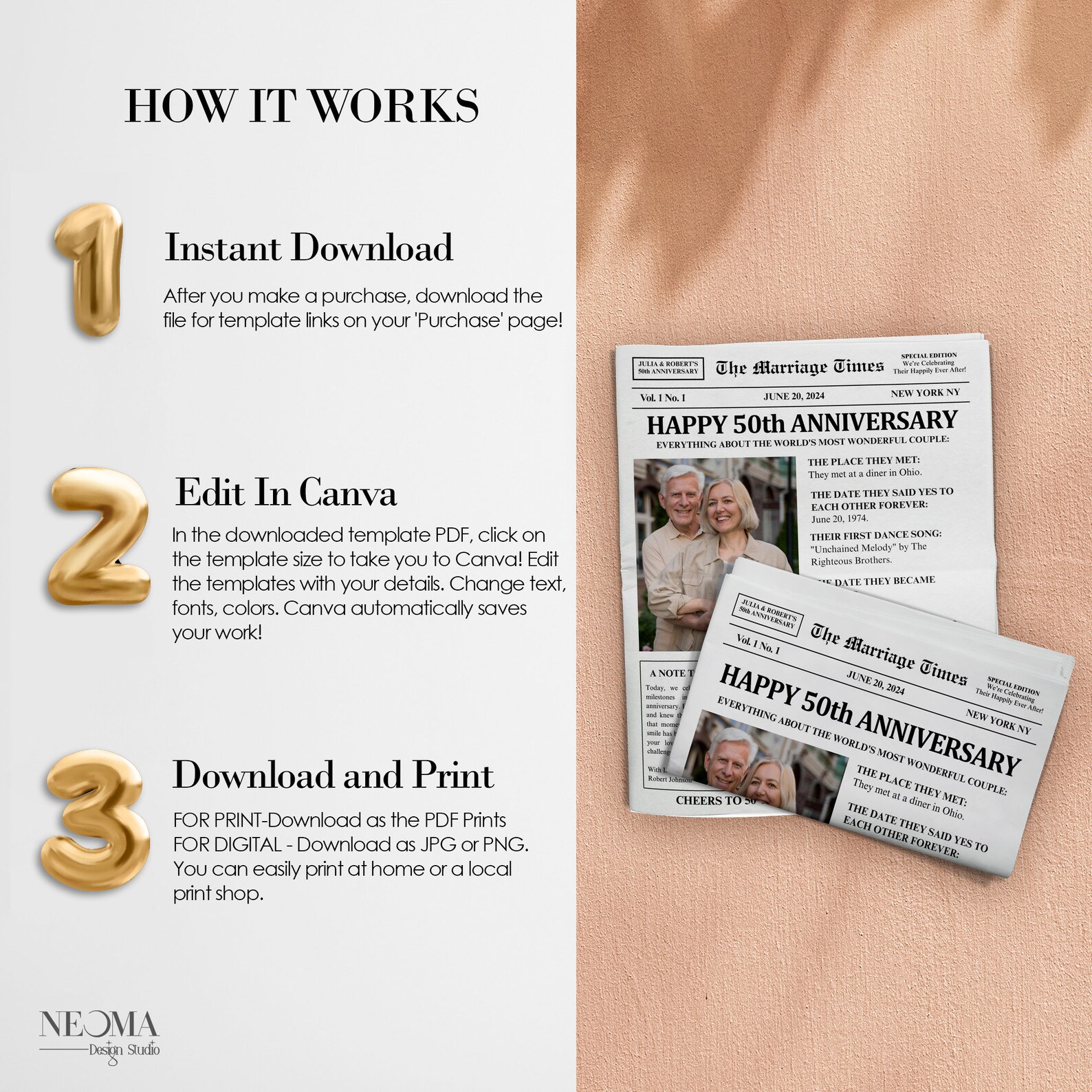 Anniversary Newspaper Template, 50th Anniversary Gifts, Anniversary ...