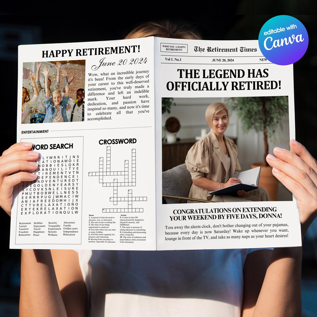 Retirement Newspaper Template, Gift for Retirement, Editable Retirement ...