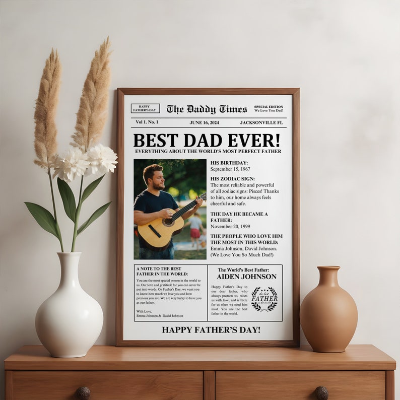 Fathers Day Newspaper Template, Fathers Day Gift Personalized, Fathers ...