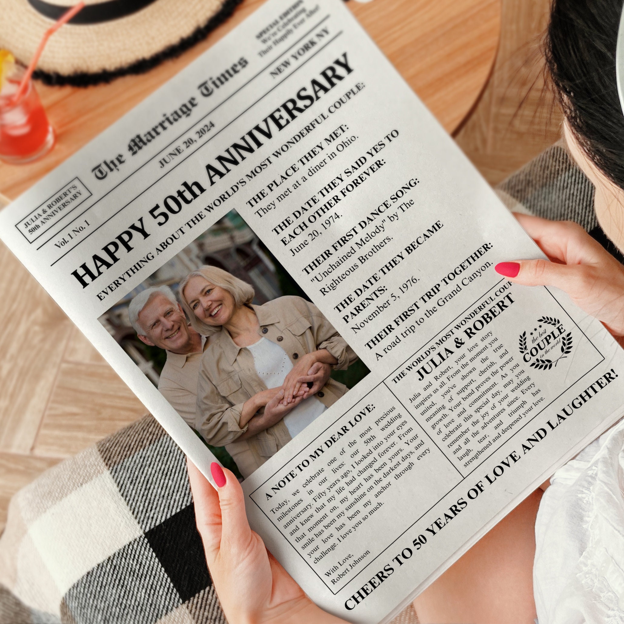 Anniversary Newspaper Template, 50th Anniversary Gifts, Anniversary ...