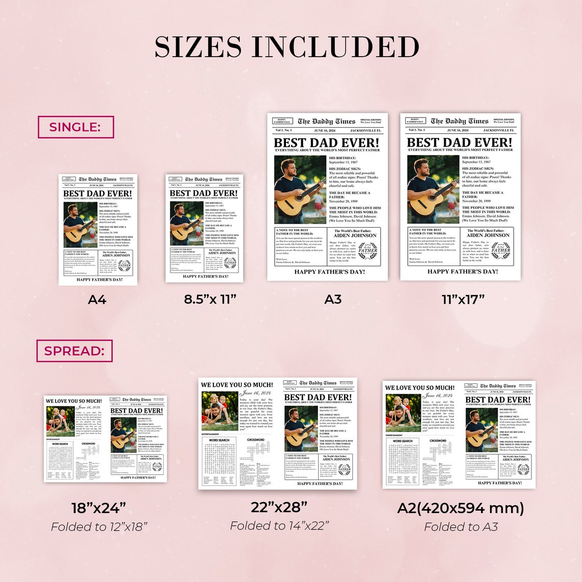 Fathers Day Newspaper Template, Fathers Day Gift Personalized, Fathers ...