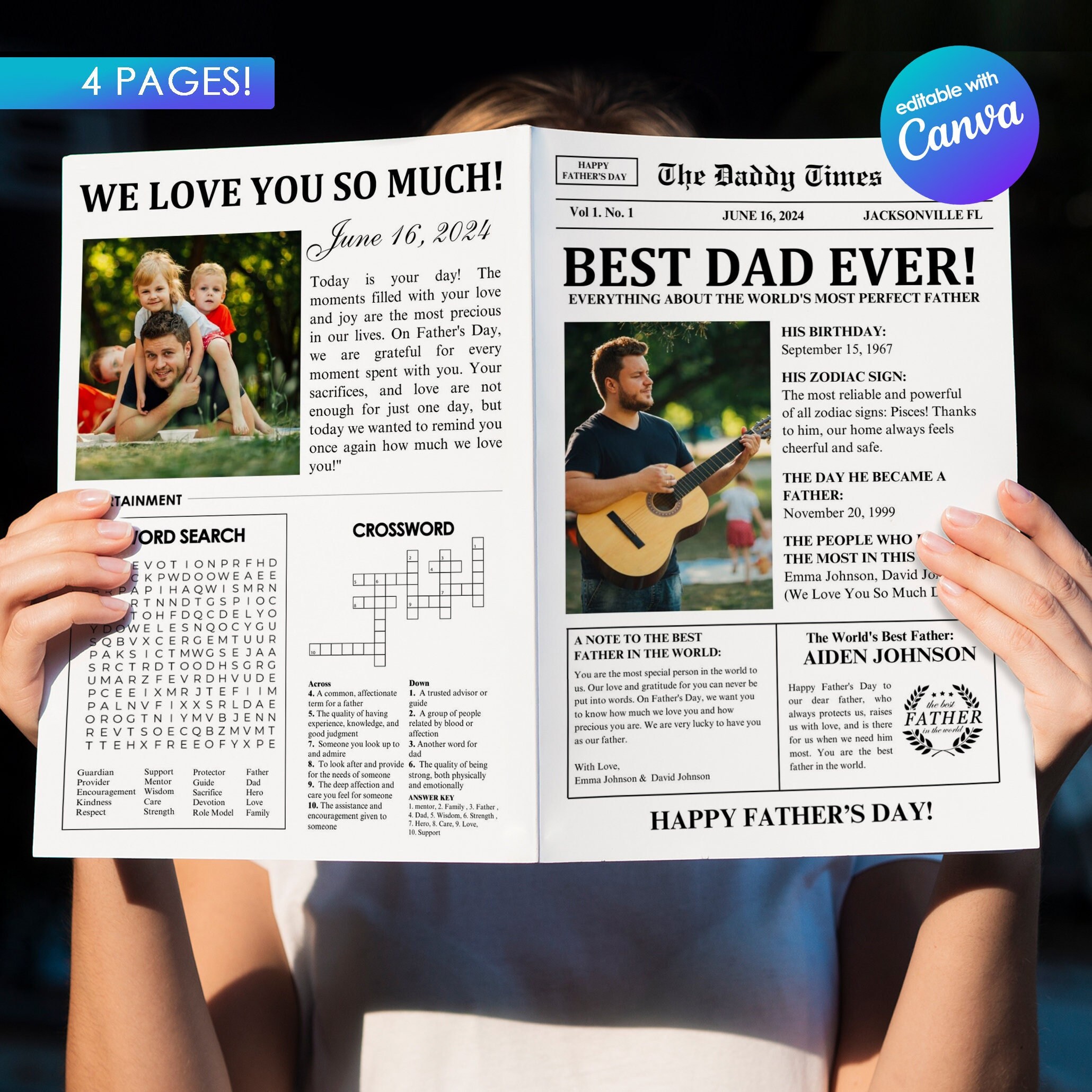 Fathers Day Newspaper Template, Fathers Day Gift Personalized, Fathers ...