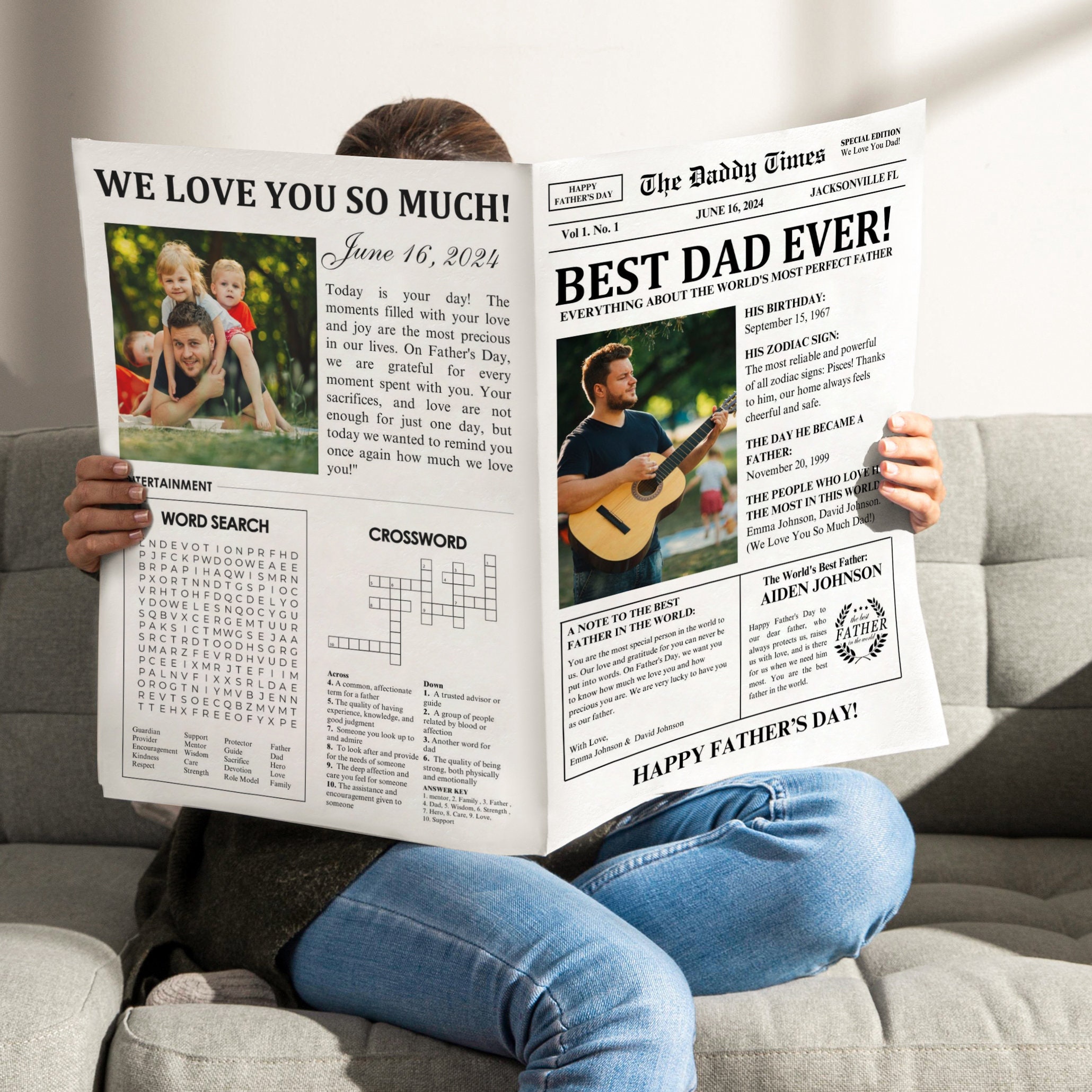 Fathers Day Newspaper Template, Fathers Day Gift Personalized, Fathers ...