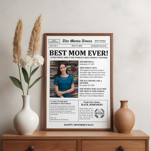 Mothers Day Newspaper Template, Mothers Day Gift Personalized, Mothers ...
