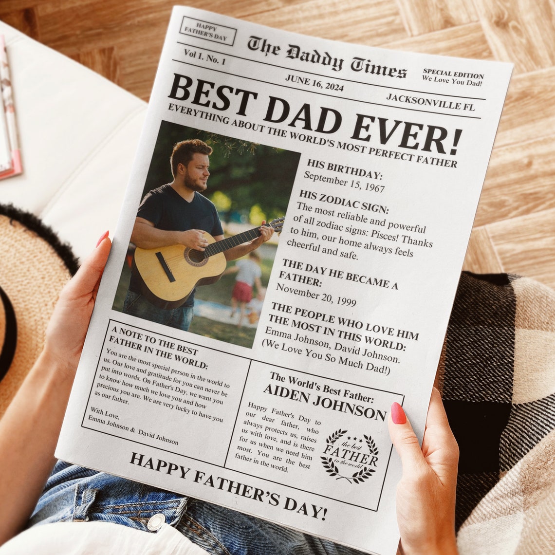 Fathers Day Newspaper Template, Fathers Day Gift Personalized, Fathers ...