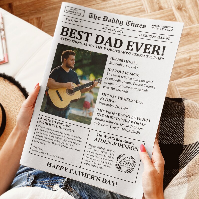 Fathers Day Newspaper Template, Fathers Day Gift Personalized, Fathers ...