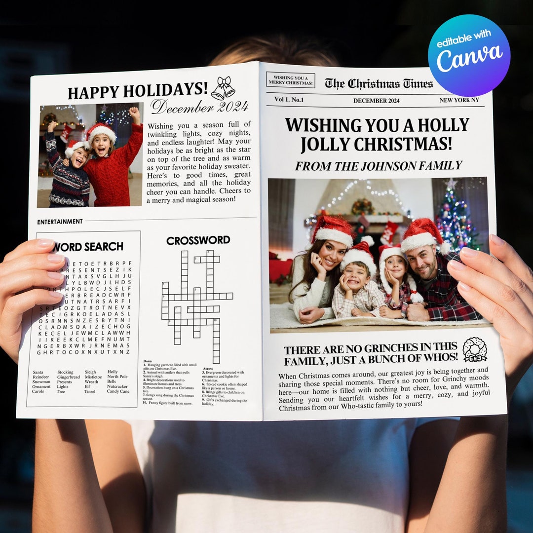 Christmas Newspaper Template, Editable Christmas Card Template, Holiday ...
