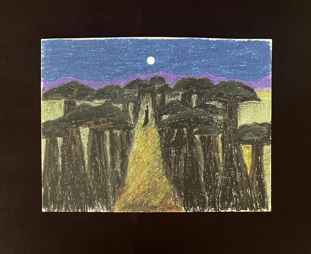 Forest Moon // Oil Pastel Drawing - Etsy