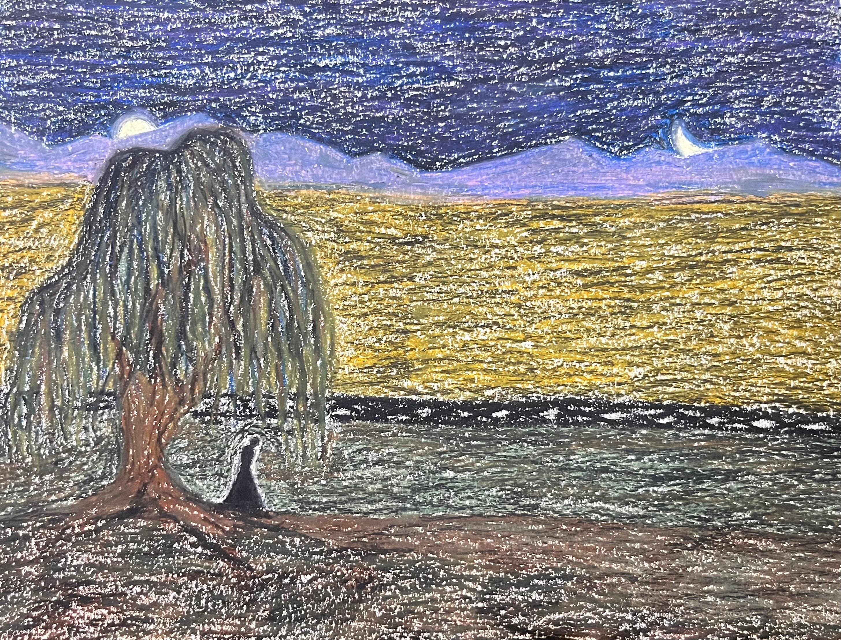 Two Moons // Oil Pastel Drawing - Etsy