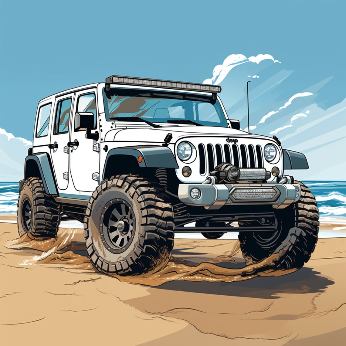 White Lifted Jeep/ Ai Generated Art/ Printable Art/ Digital Art/ Ai Art ...