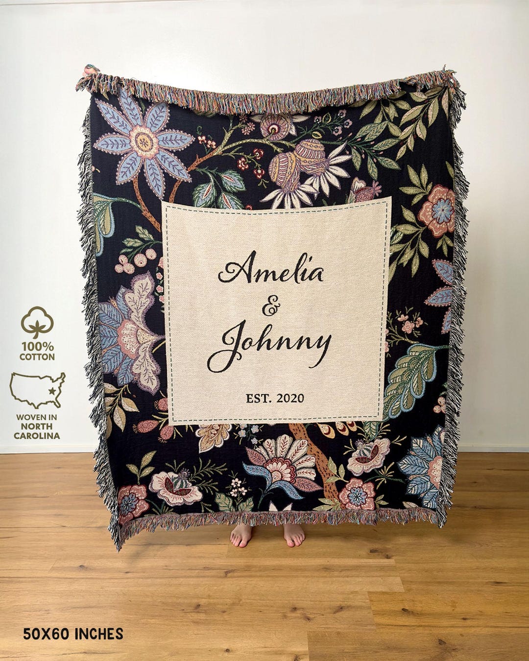 Personalized Jacobean Floral Tapestry, Couple Wedding or Anniversary ...