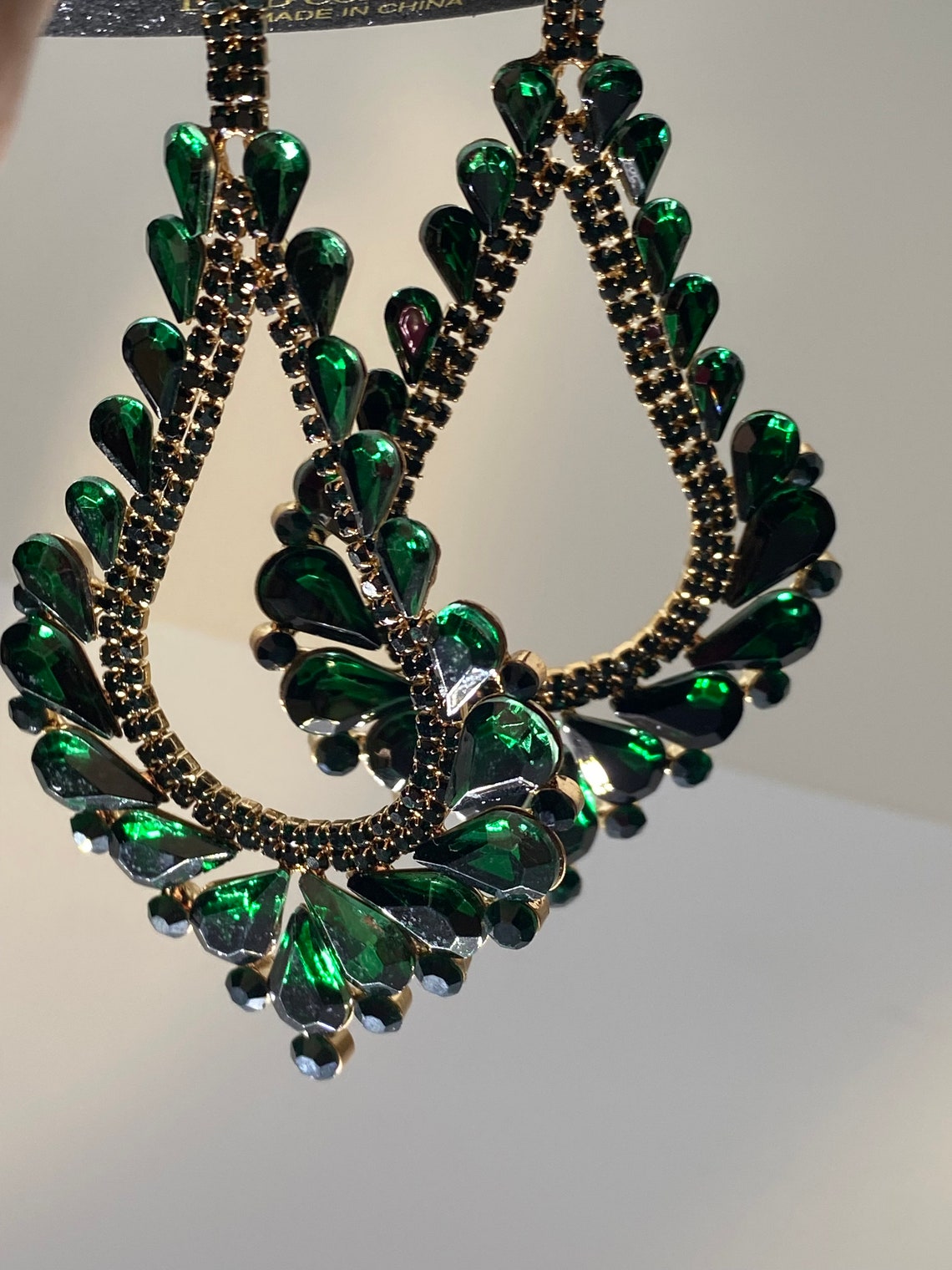 Vintage (2000) Natasha Green Rhinestone Dangle Chandelier Earrings ...