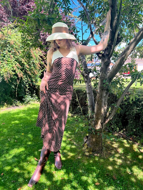 Vintage 1970s 'Kelly Arden' Polka Dot Maxi Collar Dre… - Gem