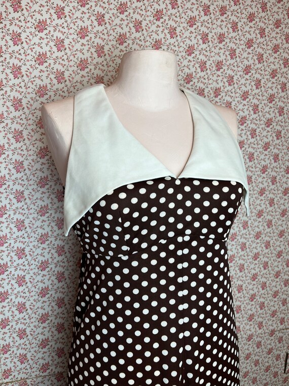 Vintage 1970s 'Kelly Arden' Polka Dot Maxi Collar Dre… - Gem