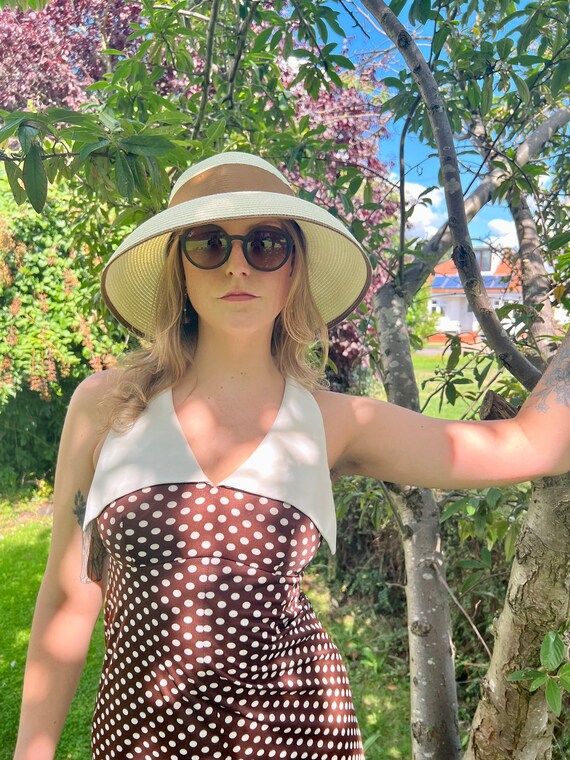 Vintage 1970s 'Kelly Arden' Polka Dot Maxi Collar Dre… - Gem