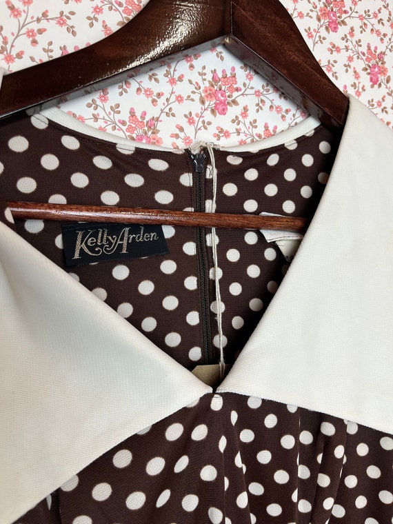 Vintage 1970s 'Kelly Arden' Polka Dot Maxi Collar Dre… - Gem