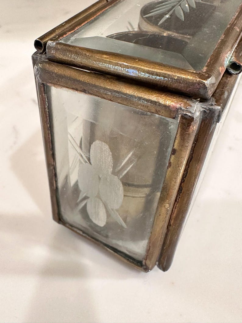 RARE Vintage Set of 8 Brass Napkin Rings With Etched Glass and Brass ...