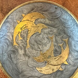Vintage Dolphin Motif Brass and Enamel Pedestal Decorative Bowl - Etsy