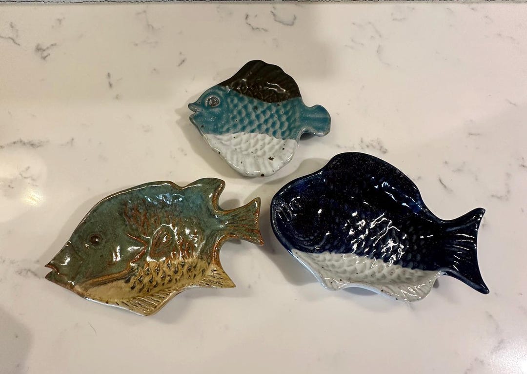 Set of Three Steve Nedza Stoneware Fish Trinket Dishes Art Pottery ...