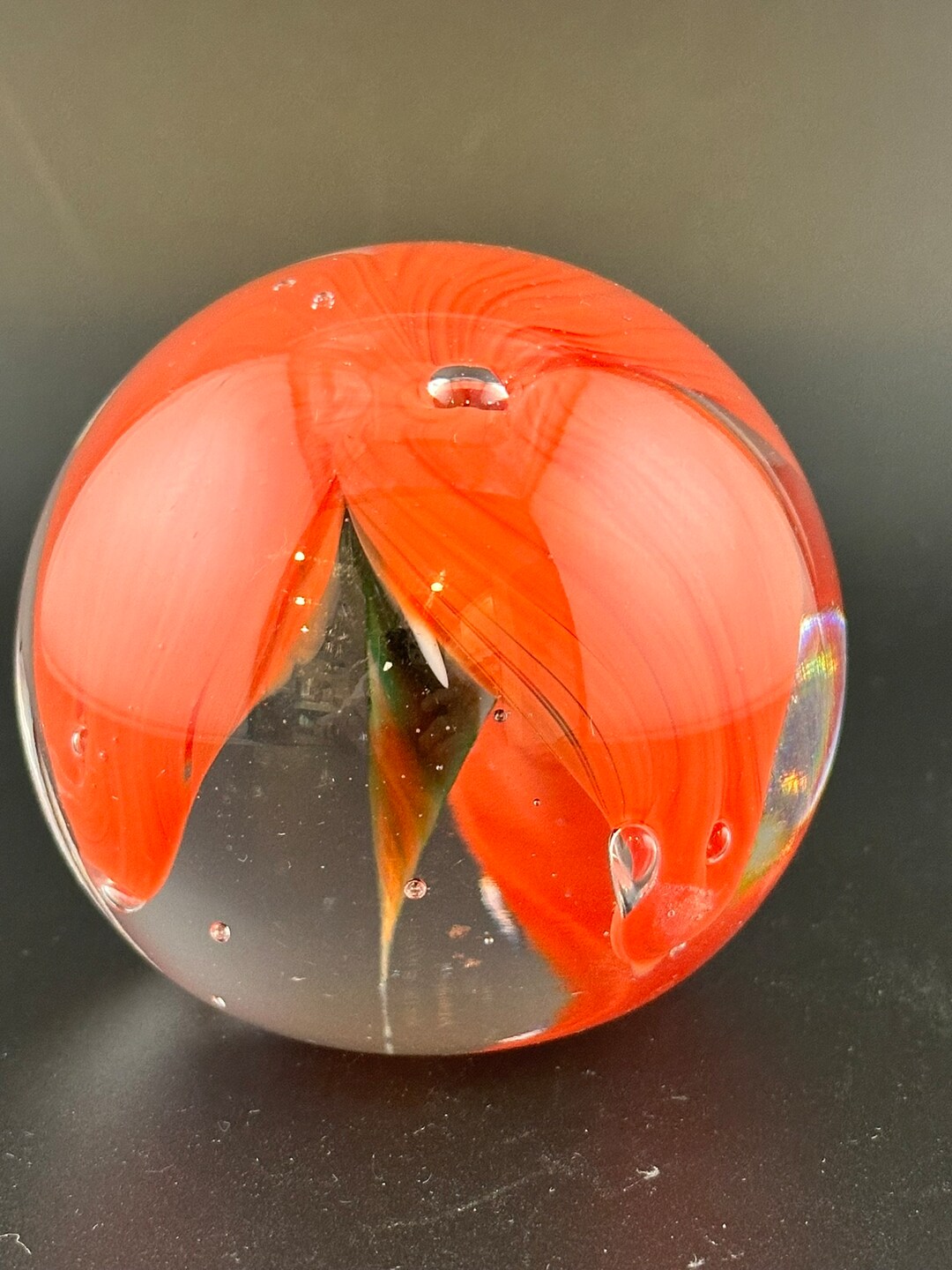 Vintage Jeff Buttler Handblown Orange Floral Paperweight - Etsy