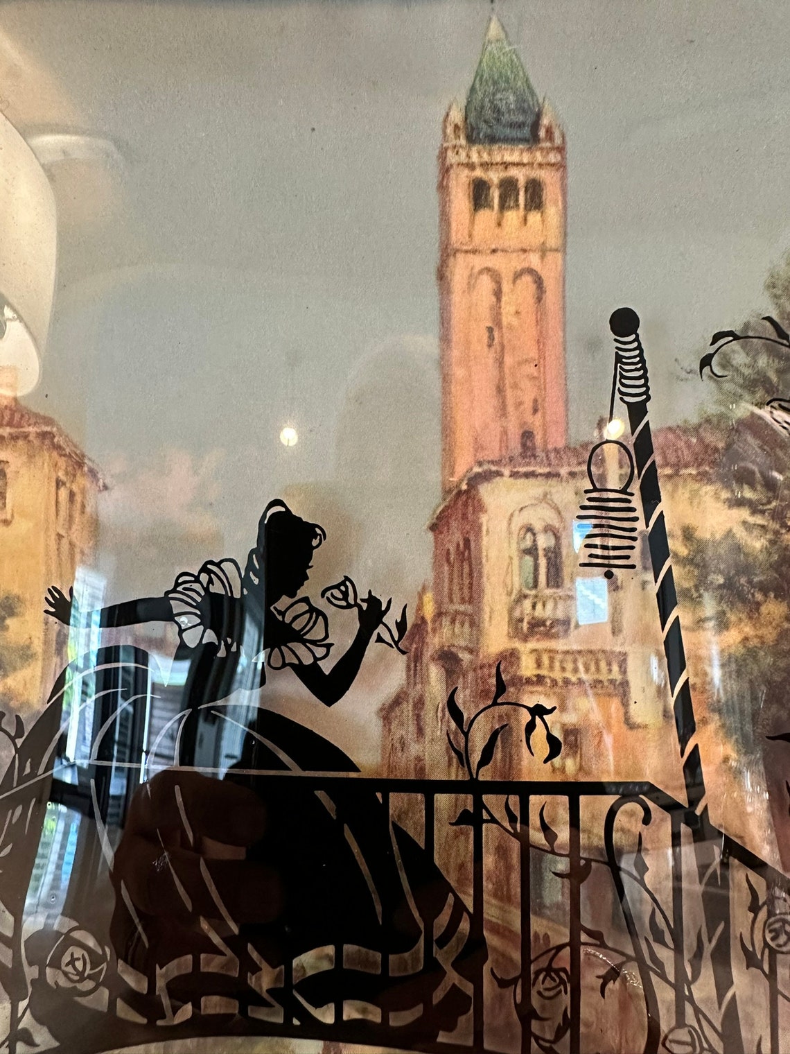 Vintage Victorian Reverse Silhouette Picture on Curved Glass Copper ...