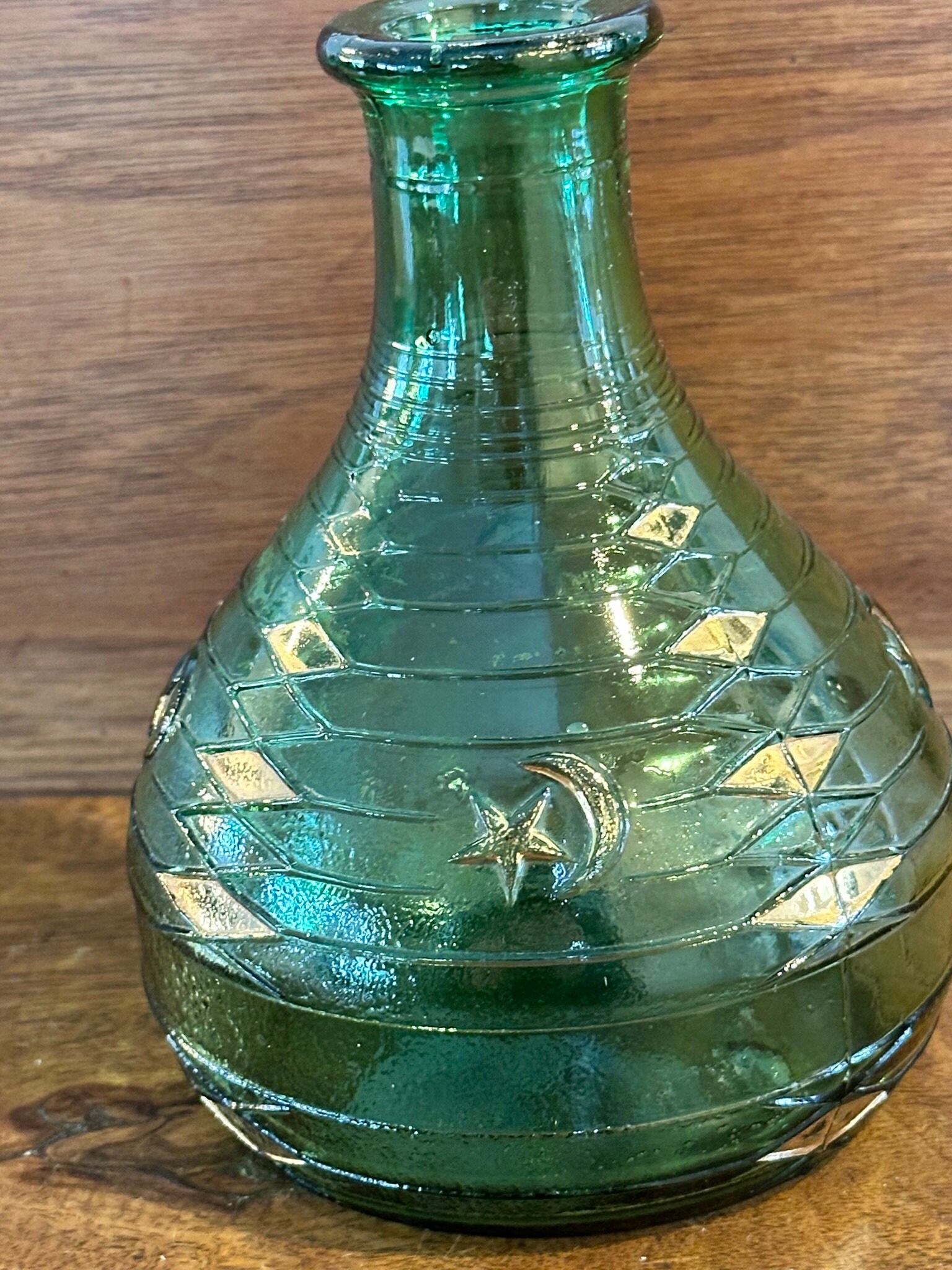 Vintage Mastercraft Pipes Green Glass Bottle With Gold Moon and Stars ...