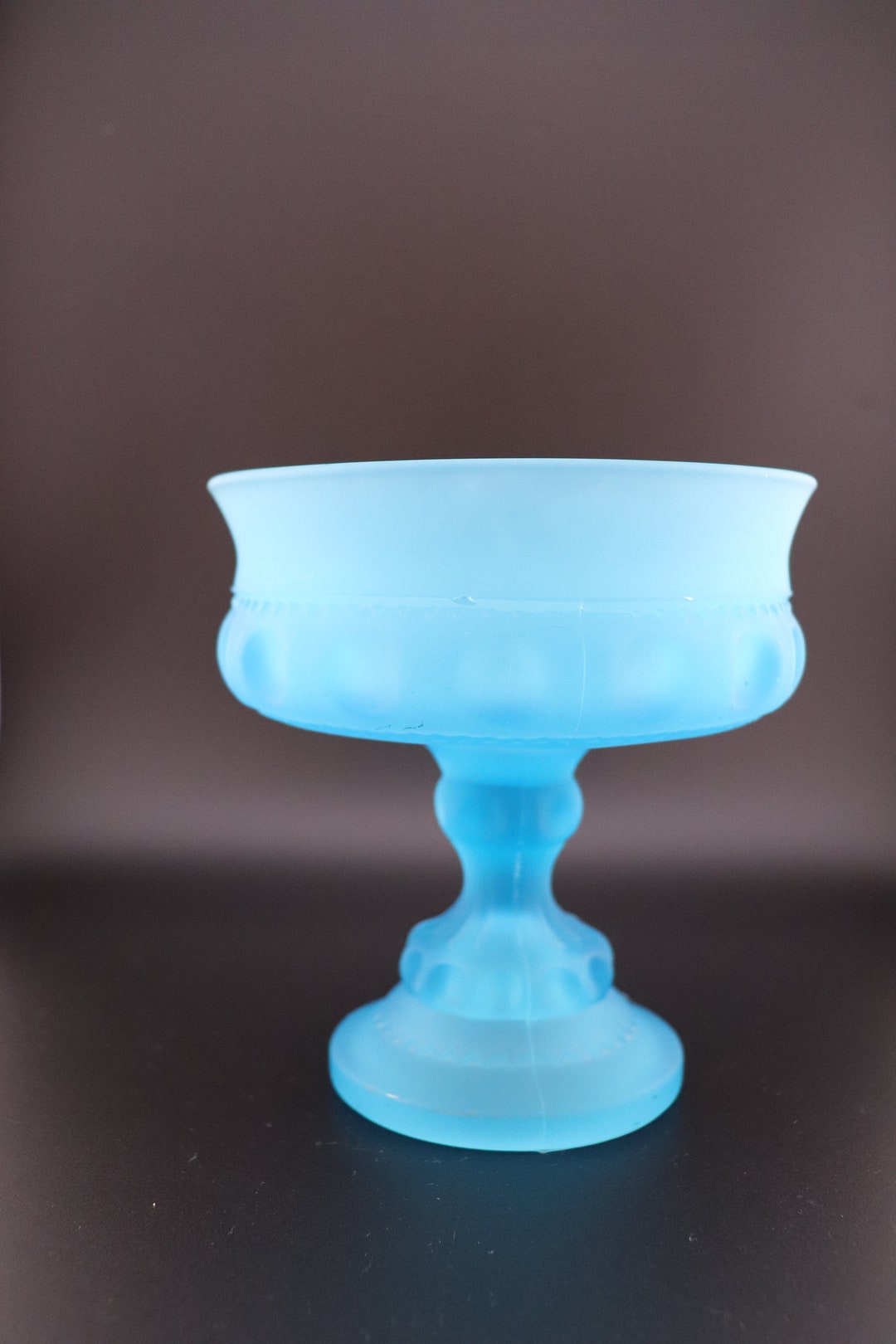 Indiana Glass Satin Blue Kings Crown Compote - Etsy