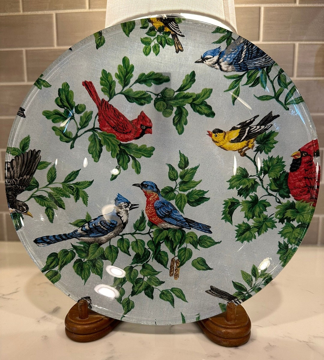 Beautiful Unique Cardinal, Blue Bird and Finch Glass Plate - Etsy