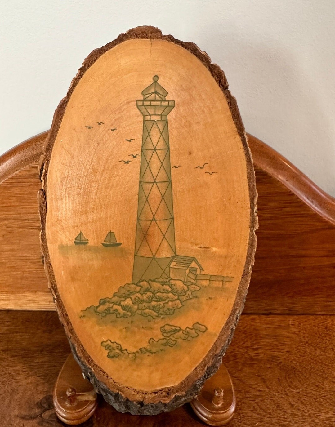 Vintage Tree Slice Lighthouse Theme Wood Art - Etsy