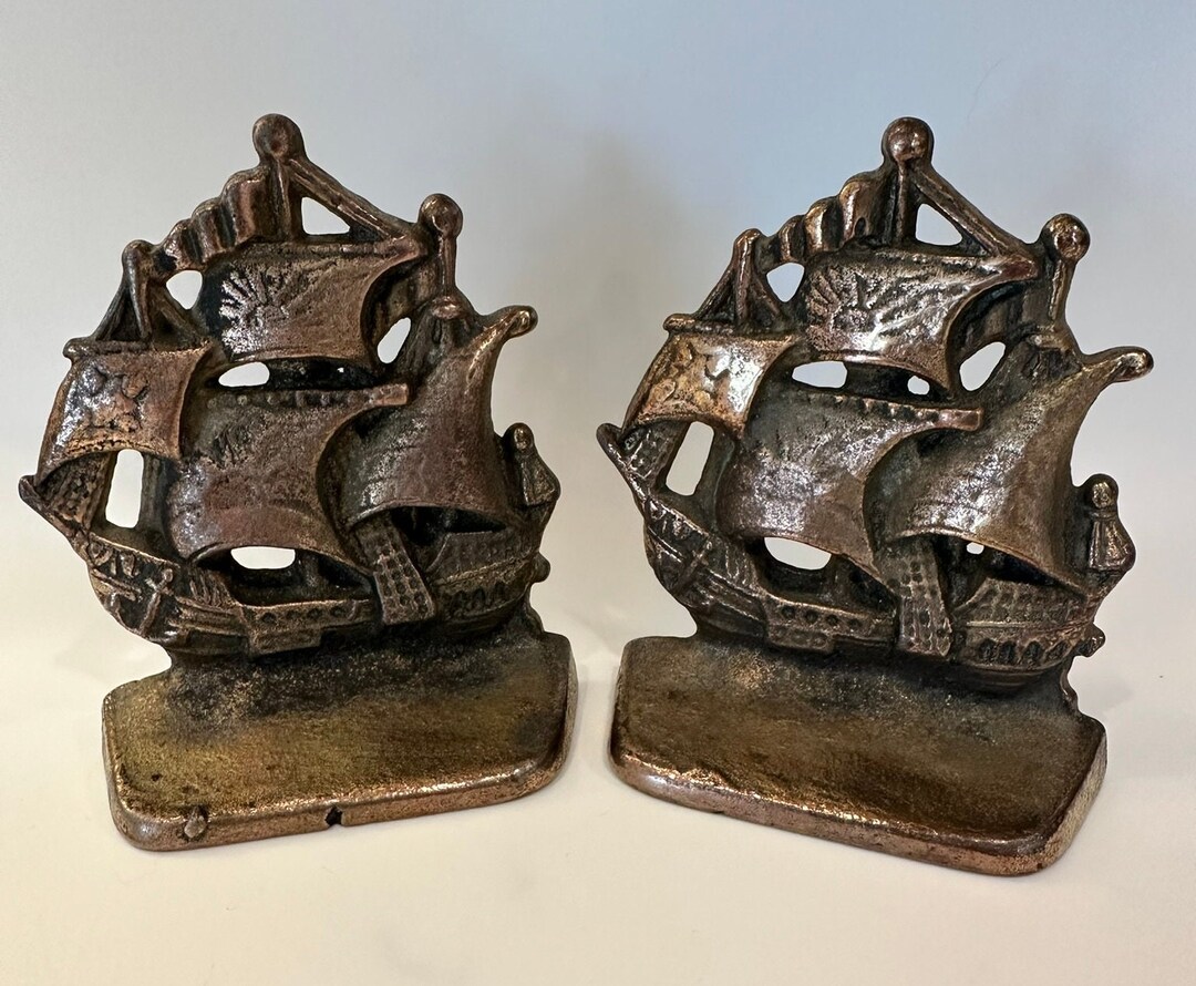 Vintage Bronze Pirate Ship Bookends - Etsy