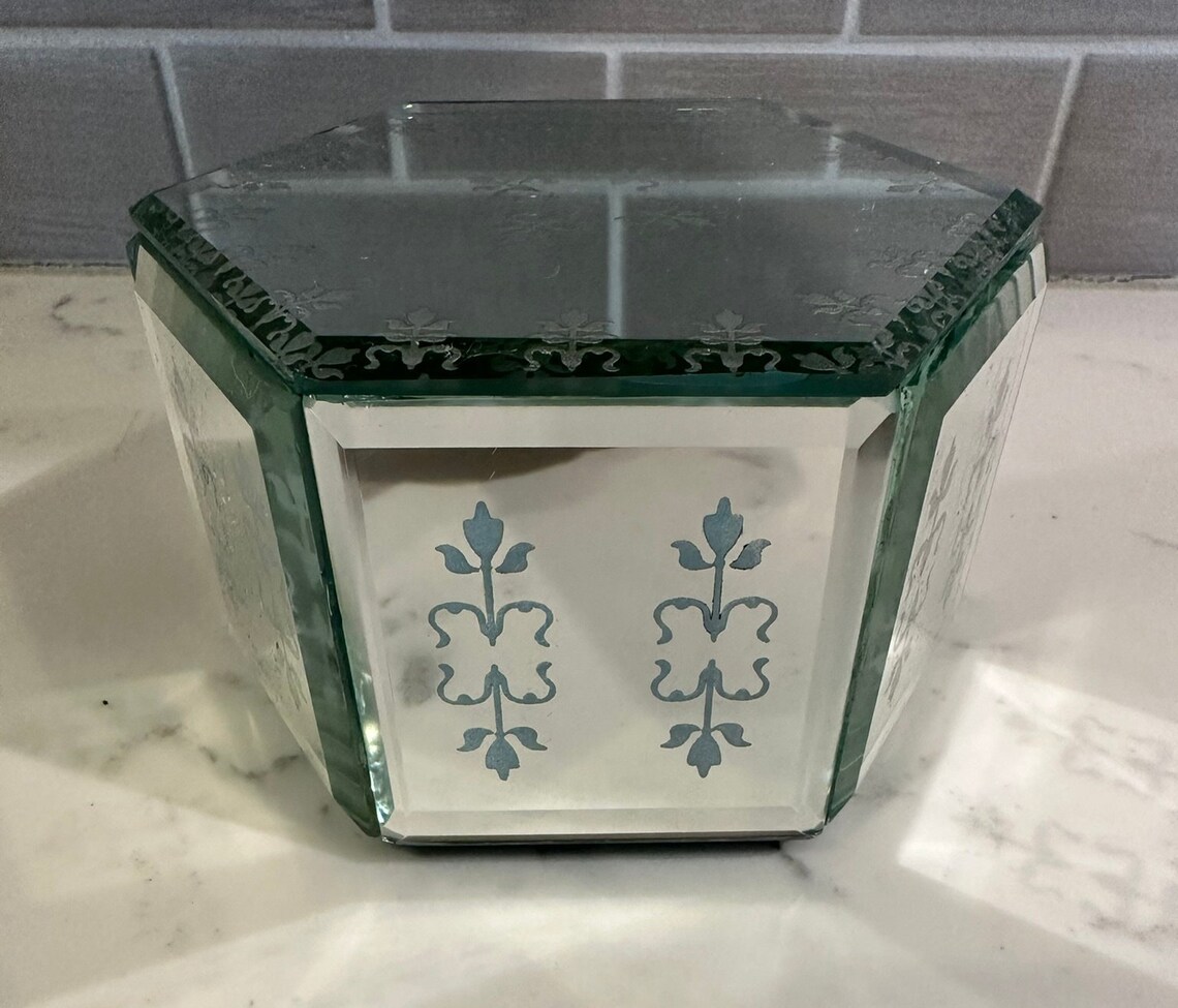 Vintage Beveled Edged Mirrored Trinket Box - Etsy